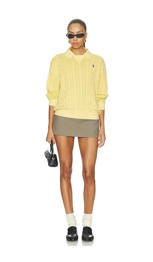Polo Ralph Lauren Cotton Long Sleeve Polo Knit Collar Polo In Yellow