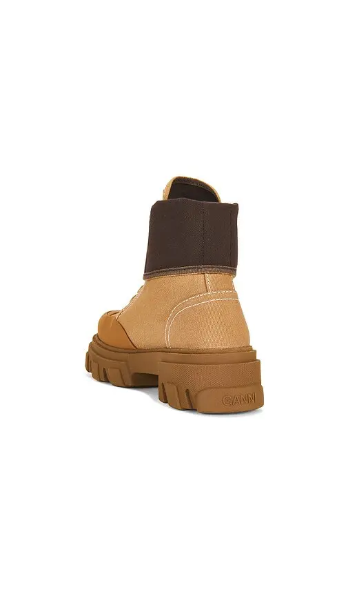 GANNI Cleated Canvas Trail Boot In Tan - Brown Sugar