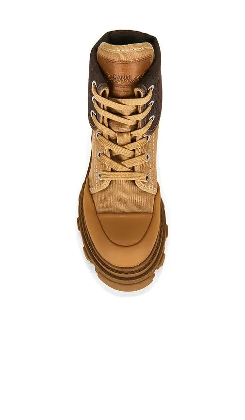 GANNI Cleated Canvas Trail Boot In Tan - Brown Sugar