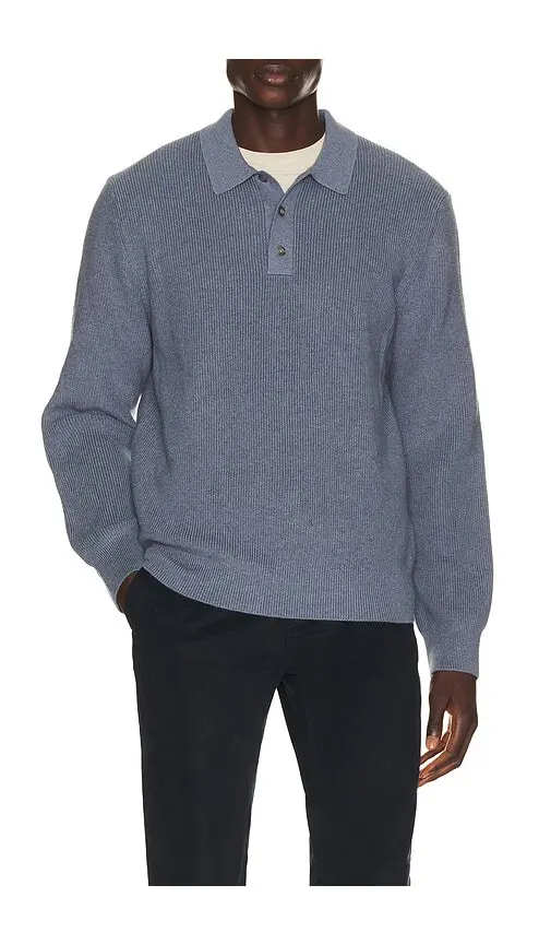 Vince Heirloom Shaker Long Sleeve Polo In Late Evening In Blue - Lateevening