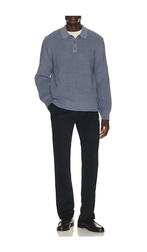 Vince Heirloom Shaker Long Sleeve Polo In Late Evening In Blue