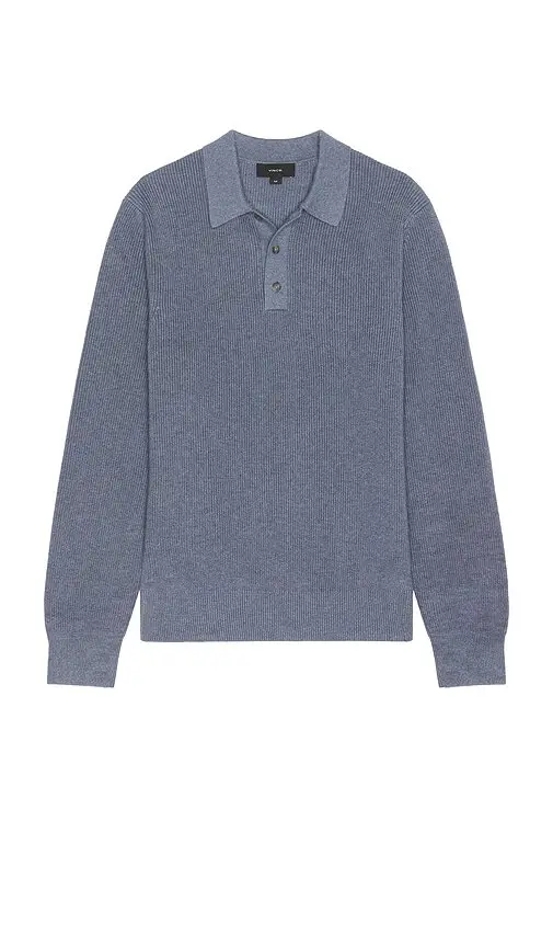 Vince Heirloom Shaker Long Sleeve Polo In Late Evening In Blue