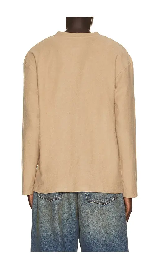RHYTHM Vintage Terry Long Sleeve Henley In Cream