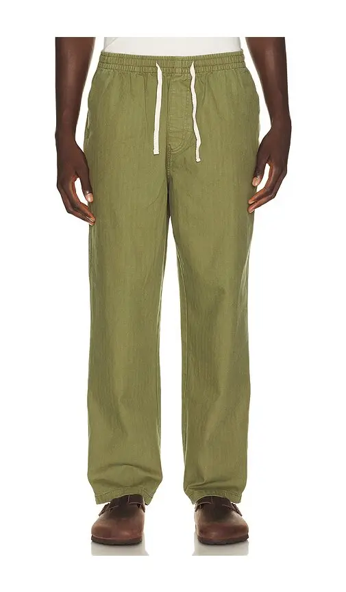 RHYTHM Essential Herringbone Jam Pant In Green - Olive
