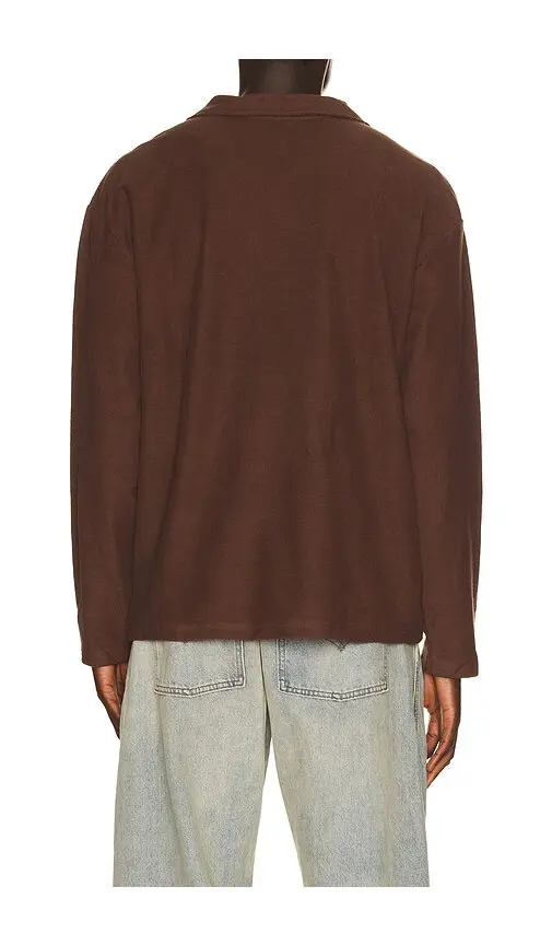 RHYTHM Vintage Terry Long Sleeve Polo In Brown