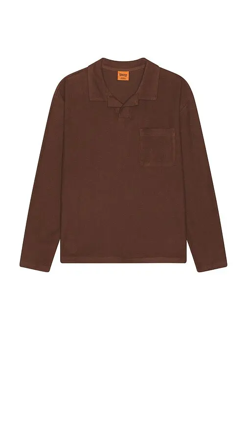RHYTHM Vintage Terry Long Sleeve Polo In Brown