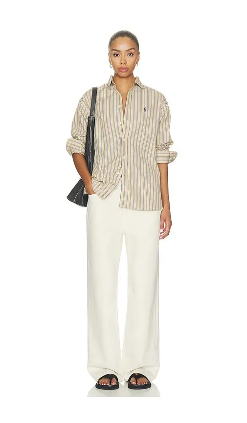 Polo Ralph Lauren Cotton Long Sleeve Blouse In Tan