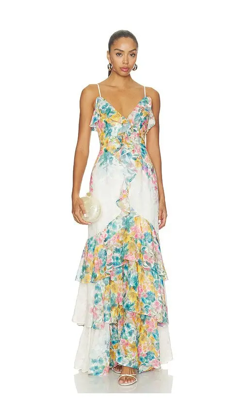 ELLIATT Clementina With Ruffle Detailing Maxi Dress In White