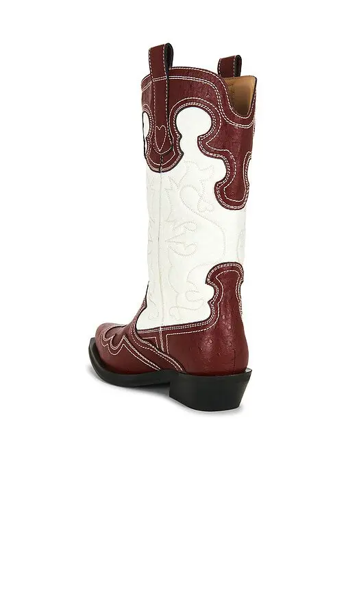 GANNI Mid Shaft Embroidered Western Boot In Red