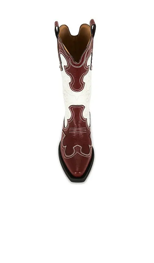 GANNI Mid Shaft Embroidered Western Boot In Red