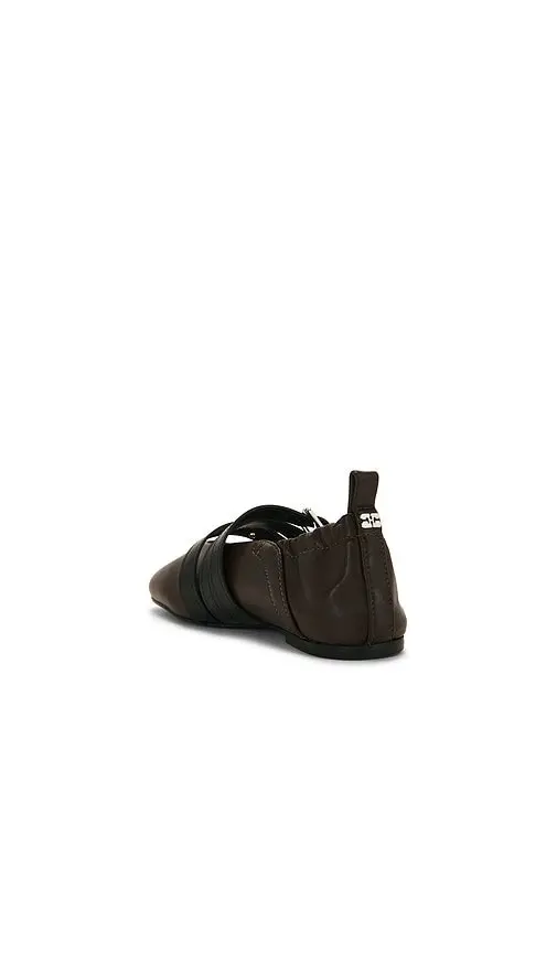 GANNI Sue Triple Mary Jane Ballerina In Chocolate