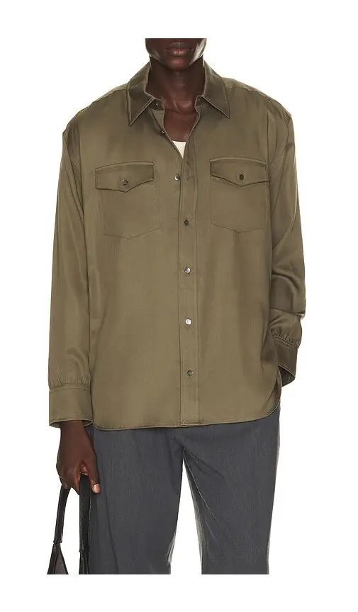 Simkhai Carter Refined Workwear Shirt In Olive - Dark Olive