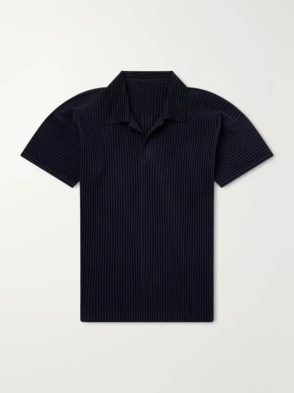 Issey Miyake Pleated Polo Shirt - Blue