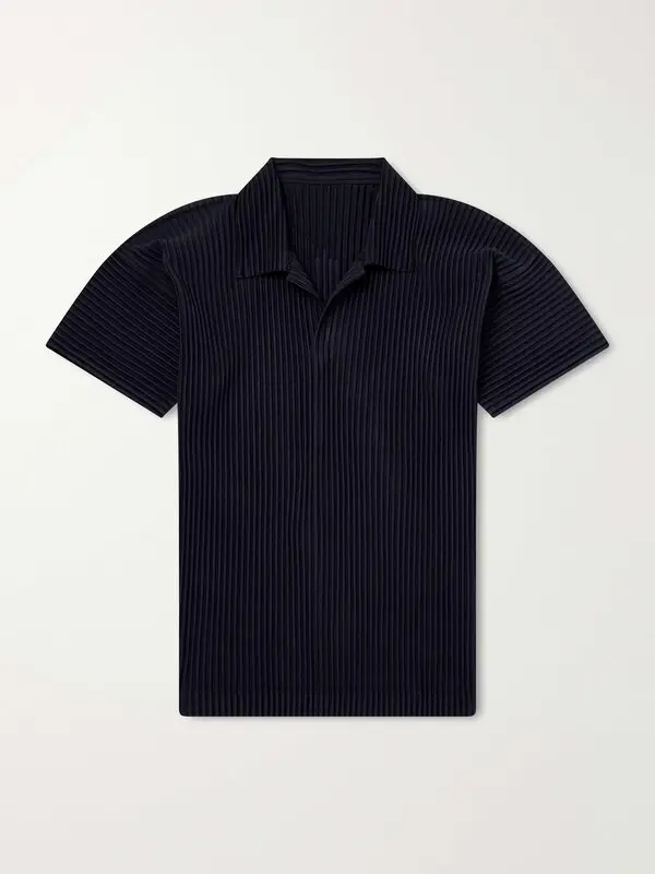 Issey Miyake Pleated Polo Shirt - Navy