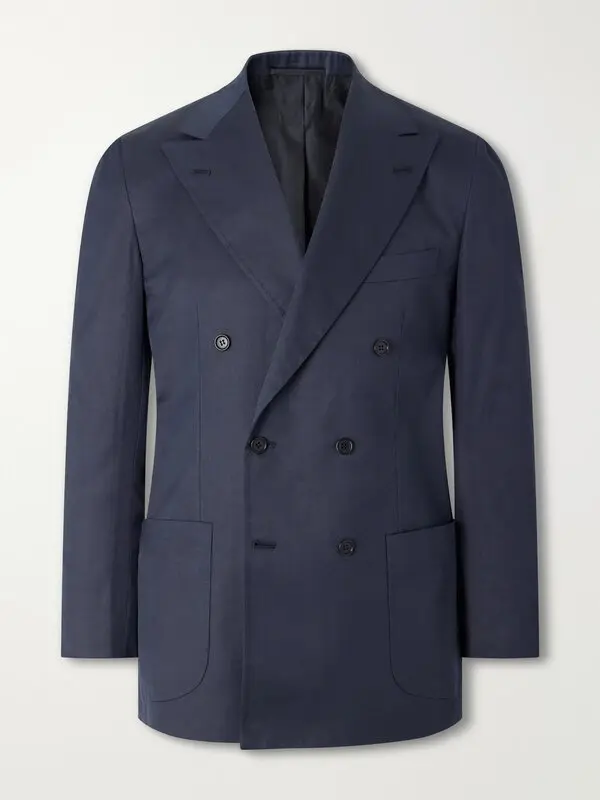 Kiton Double-breasted Cotton-twill Blazer - Blue