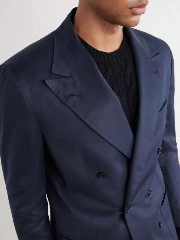 Kiton Double-breasted Cotton-twill Blazer