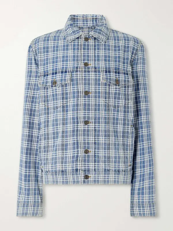 Burberry Checked Denim Jacket - Blue