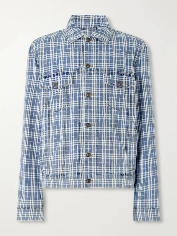 Burberry Checked Denim Jacket - Blue