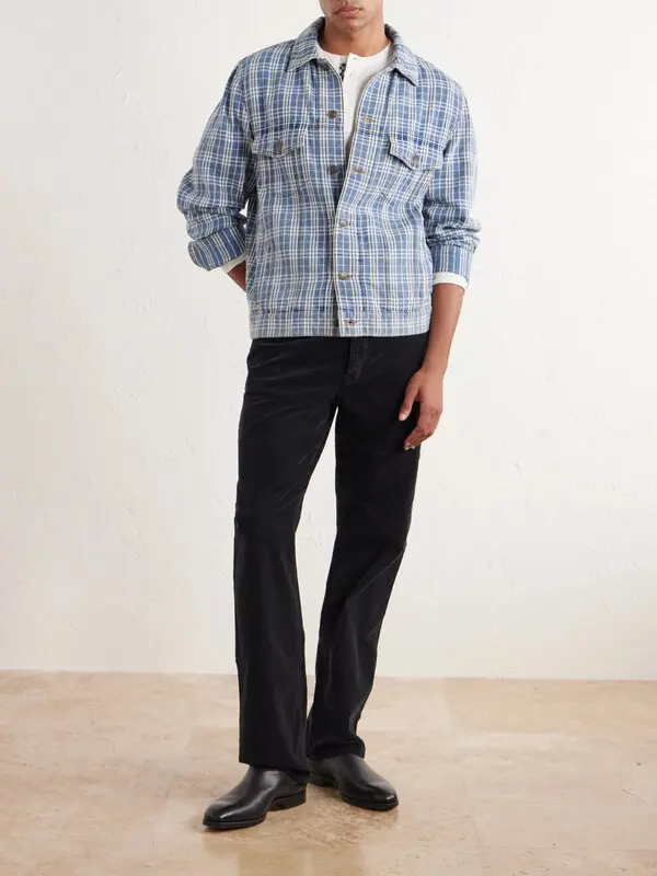 Burberry Checked Denim Jacket - Blue