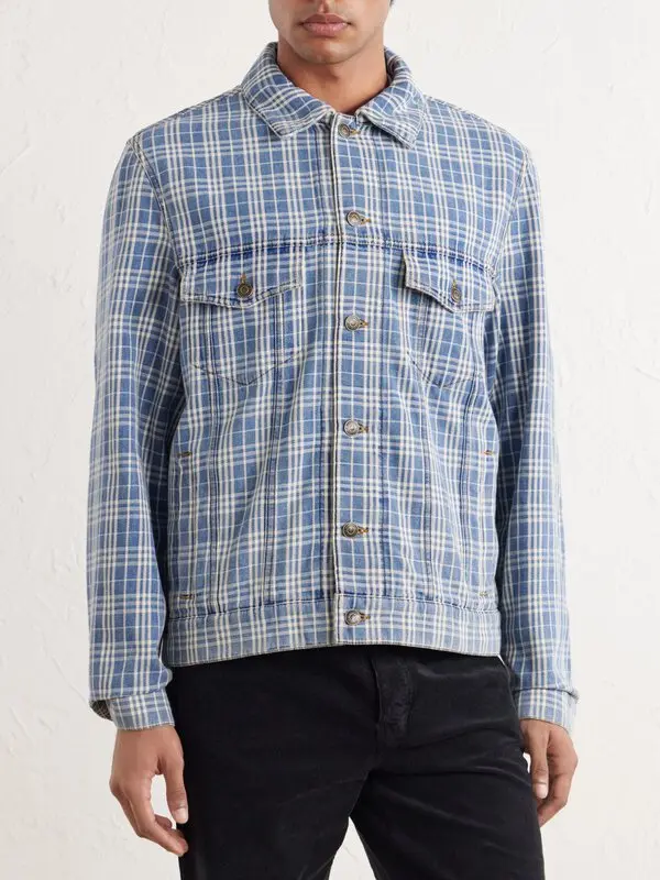 Burberry Checked Denim Jacket - Blue