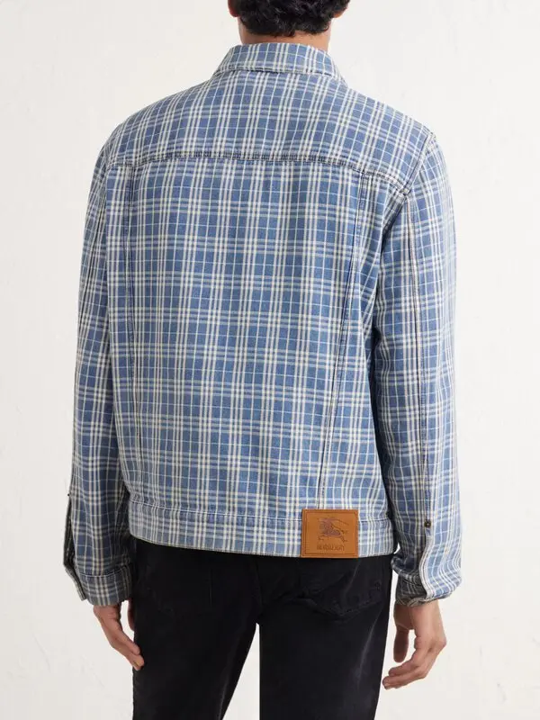 Burberry Checked Denim Jacket - Blue