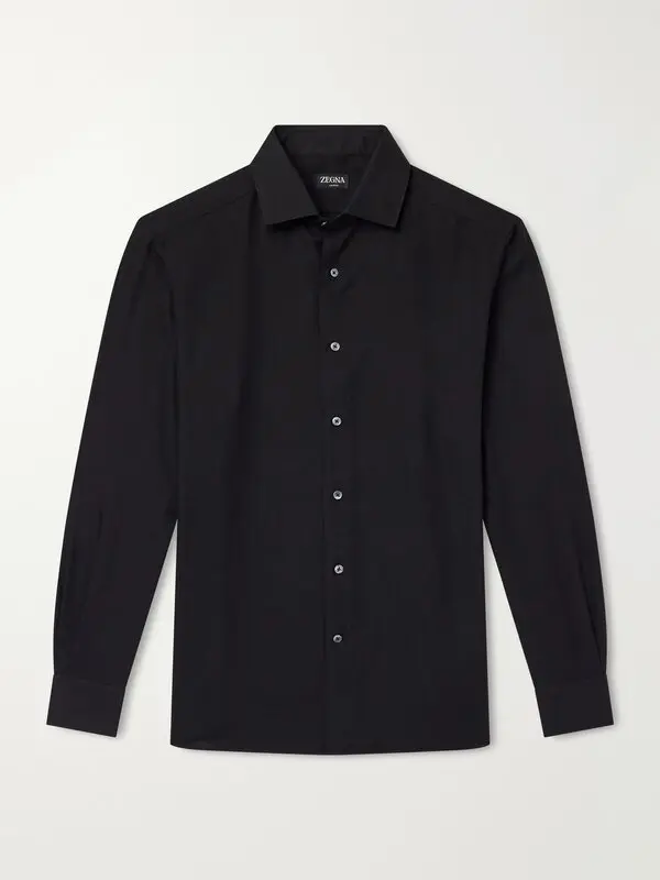 Zegna Cotton And Silk-blend Twill Shirt - Black
