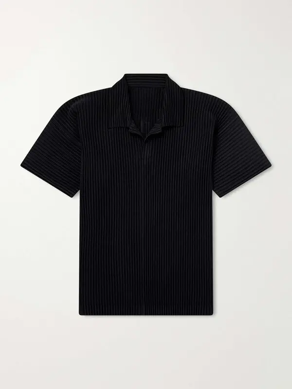 Issey Miyake Pleated Polo Shirt - Black