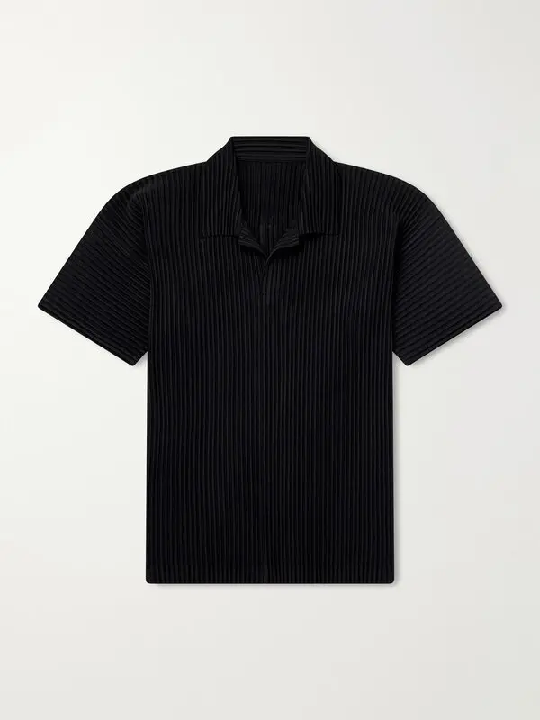 Issey Miyake Pleated Polo Shirt - Black