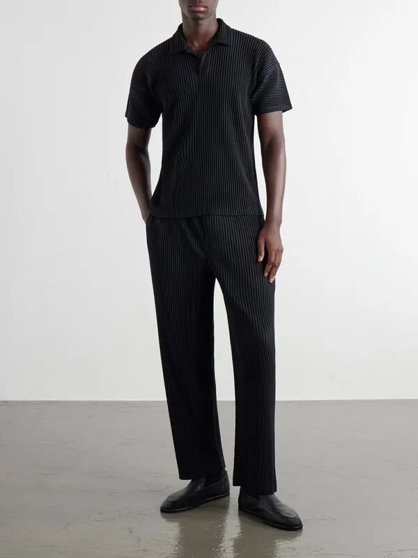 Issey Miyake Pleated Polo Shirt - Black