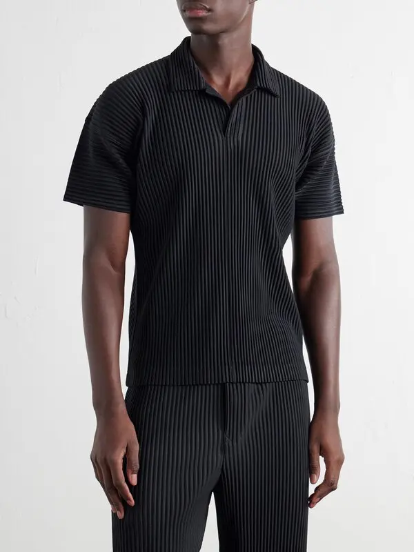 Issey Miyake Pleated Polo Shirt - Black