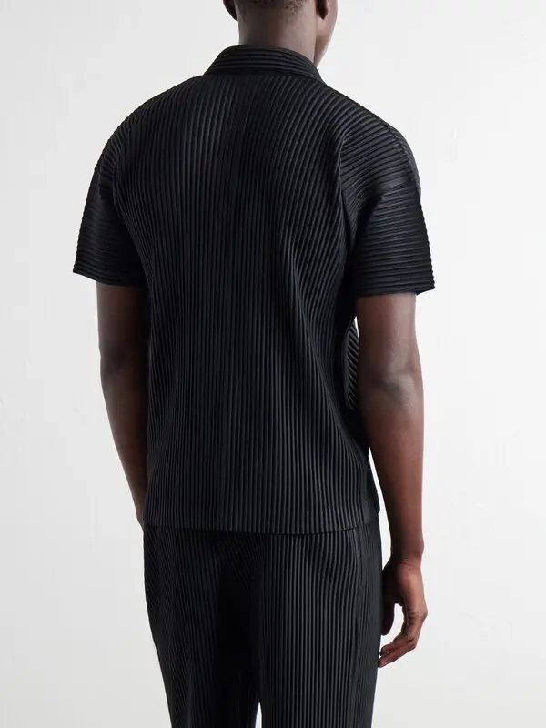 Issey Miyake Pleated Polo Shirt - Black