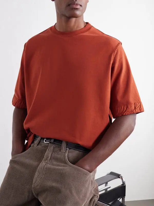 CASEY CASEY Felix Gabardine-trimmed Cotton-jersey T-shirt - Red