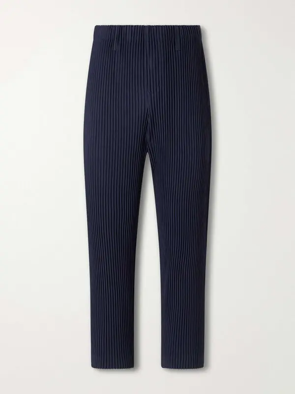 Issey Miyake Pleated Tapered-leg Trousers - Navy
