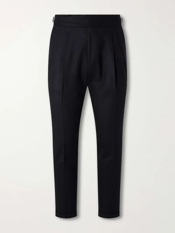 Mr P. Tapered Pleated Wool-flannel Suit Trousers - Black