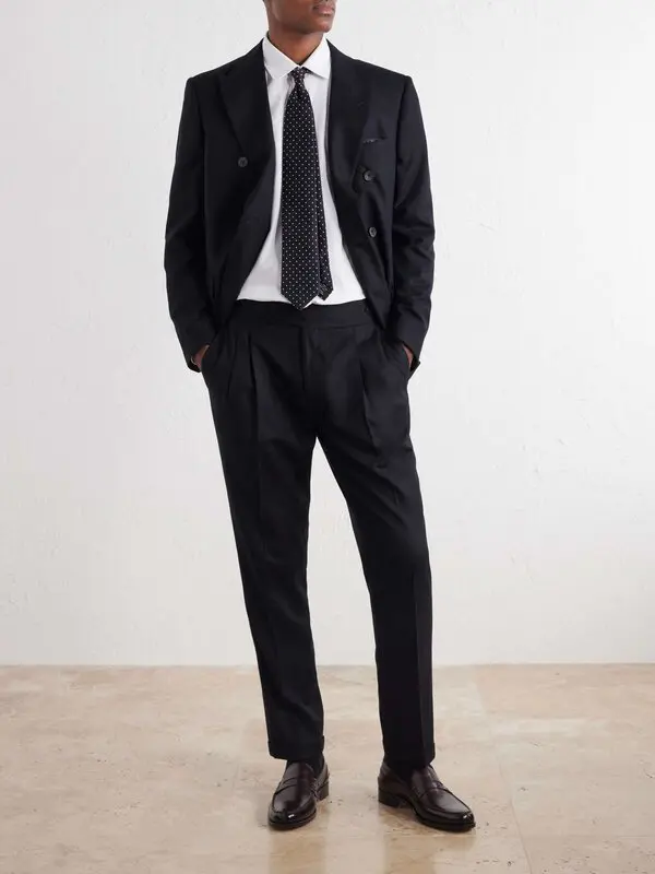 Mr P. Tapered Pleated Wool-flannel Suit Trousers