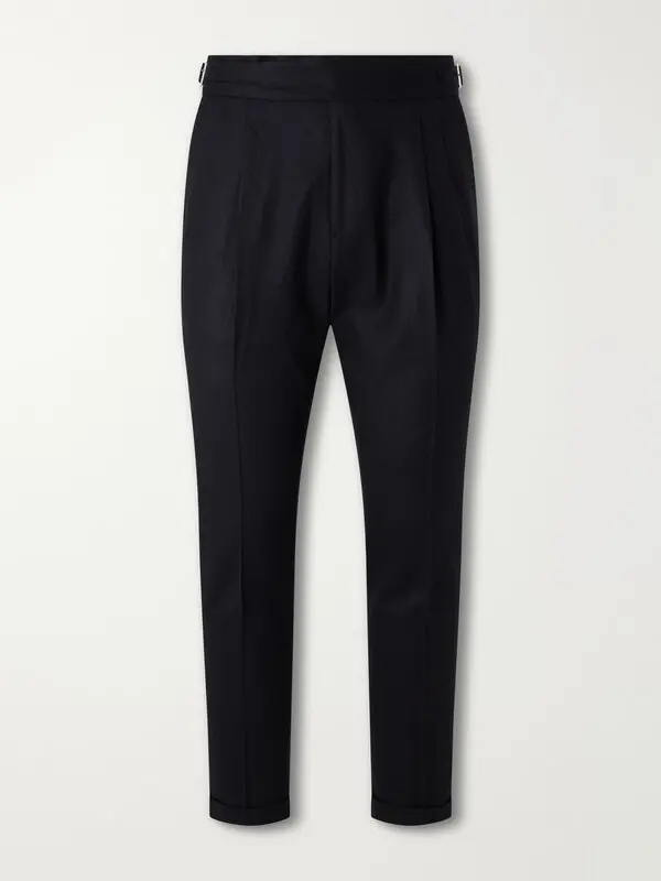 Mr P. Tapered Pleated Wool-flannel Suit Trousers