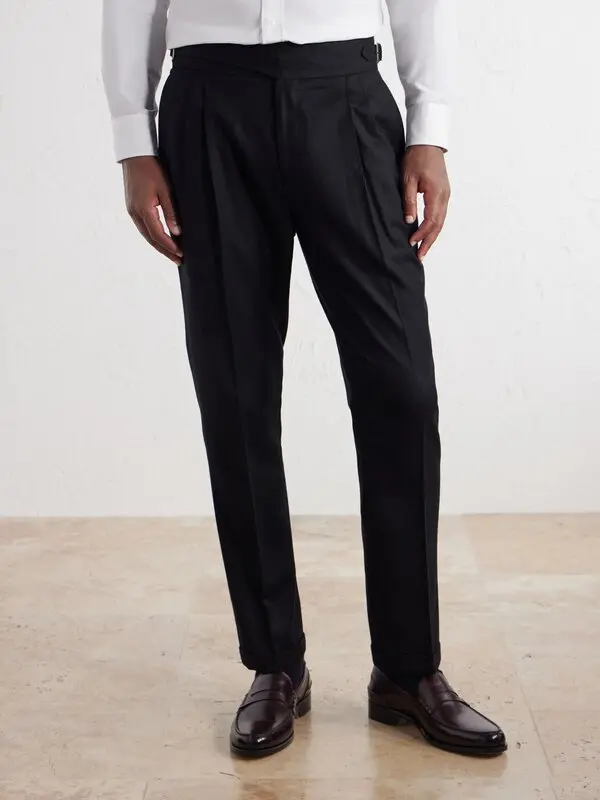 Mr P. Tapered Pleated Wool-flannel Suit Trousers