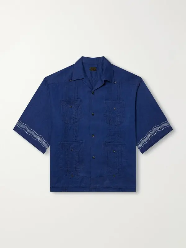 Kapital Camp-collar Printed Linen Cuban Shirt
