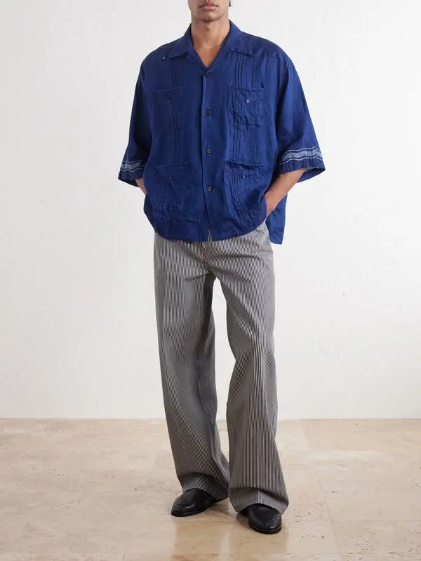 Kapital Camp-collar Printed Linen Cuban Shirt