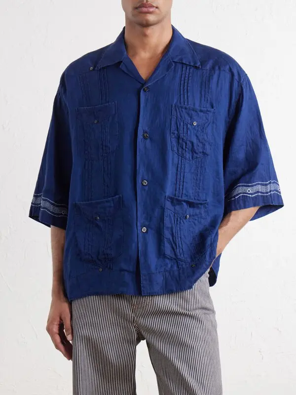 Kapital Camp-collar Printed Linen Cuban Shirt
