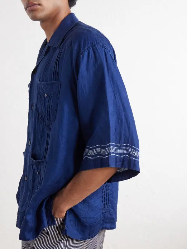 Kapital Camp-collar Printed Linen Cuban Shirt