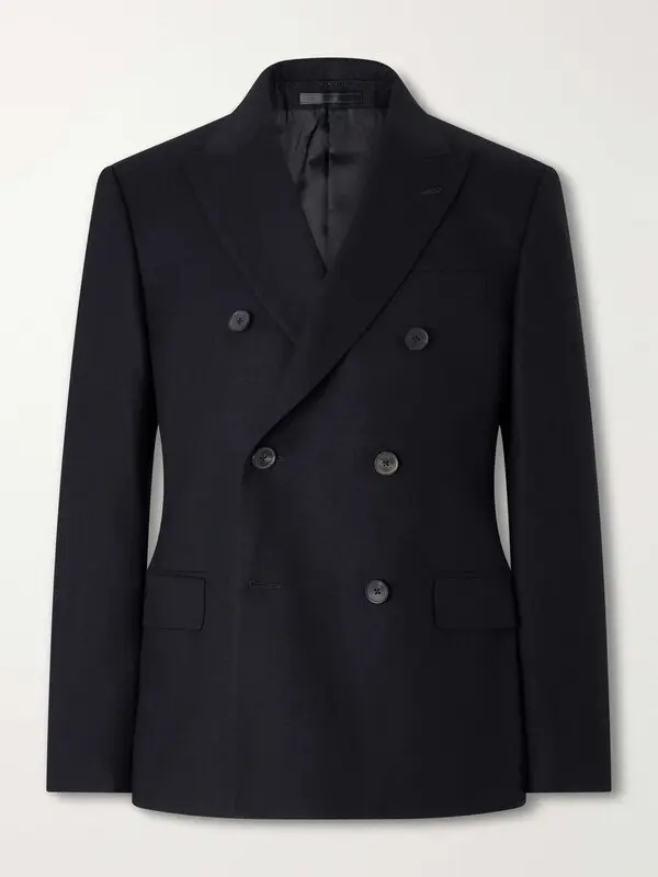 Mr P. Slim-fit Double-breasted Satin-trimmed Wool-flannel Blazer - Black