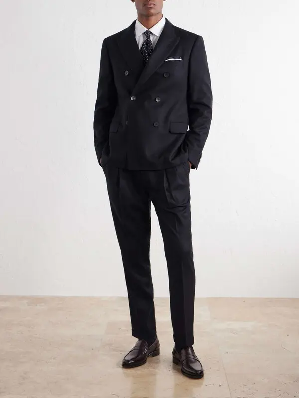 Mr P. Slim-fit Double-breasted Satin-trimmed Wool-flannel Blazer
