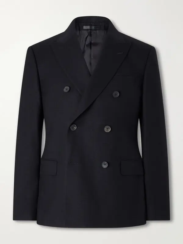 Mr P. Slim-fit Double-breasted Satin-trimmed Wool-flannel Blazer