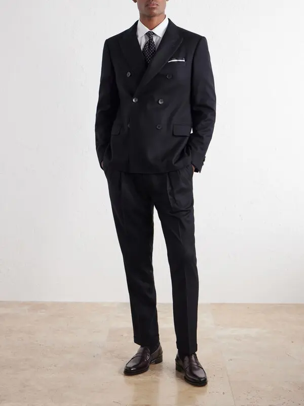 Mr P. Slim-fit Double-breasted Satin-trimmed Wool-flannel Blazer