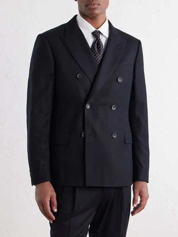 Mr P. Slim-fit Double-breasted Satin-trimmed Wool-flannel Blazer