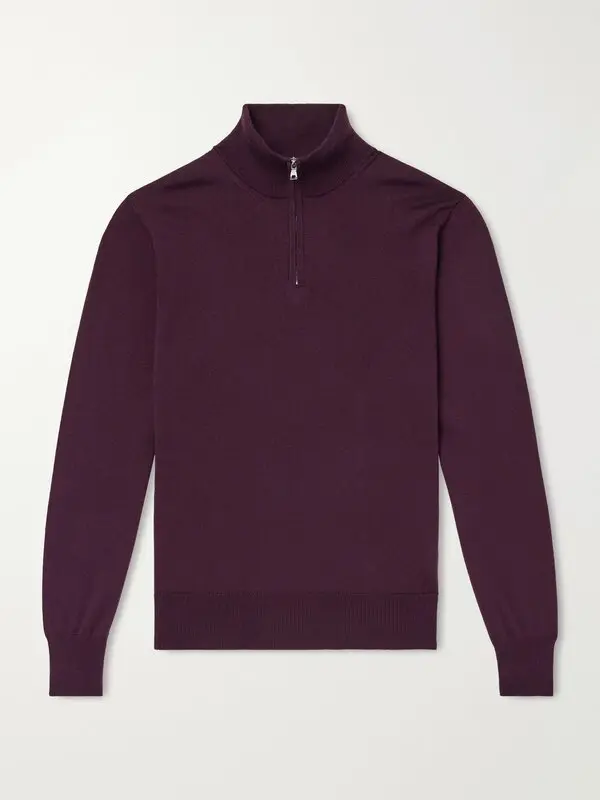 Mr P. Merino Wool Half-zip Sweater - Purple