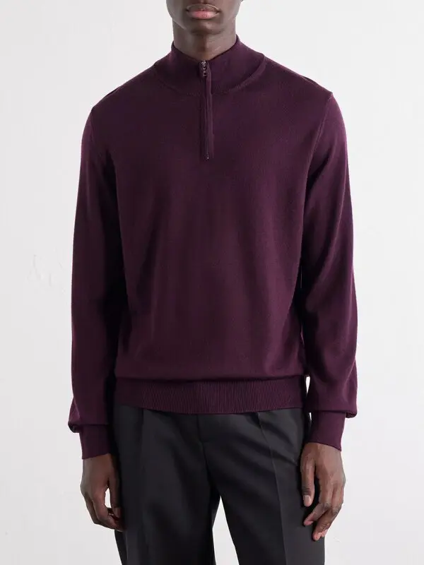 Mr P. Merino Wool Half-zip Sweater - Purple
