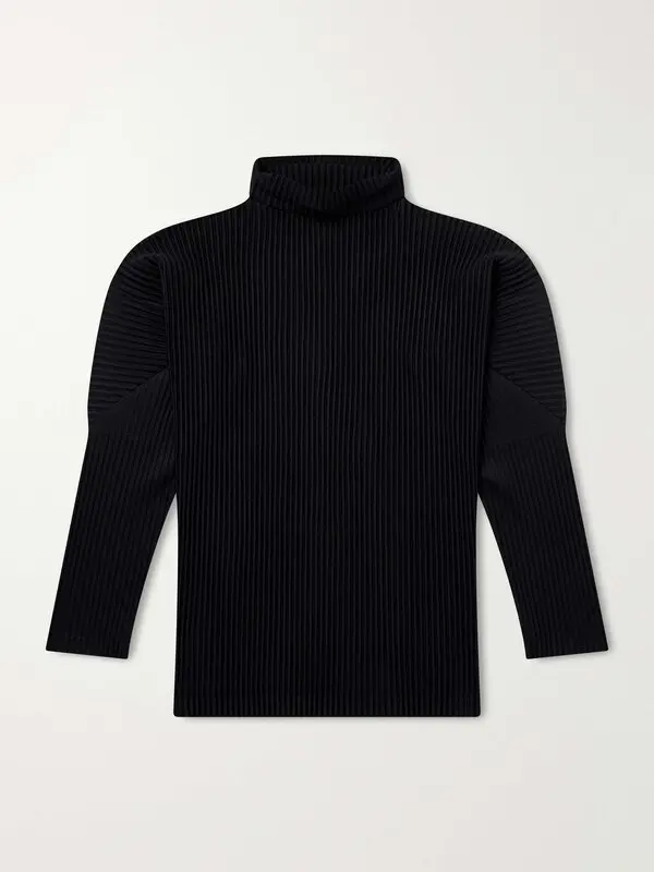 Issey Miyake Pleated Mock Neck T-shirt - Black