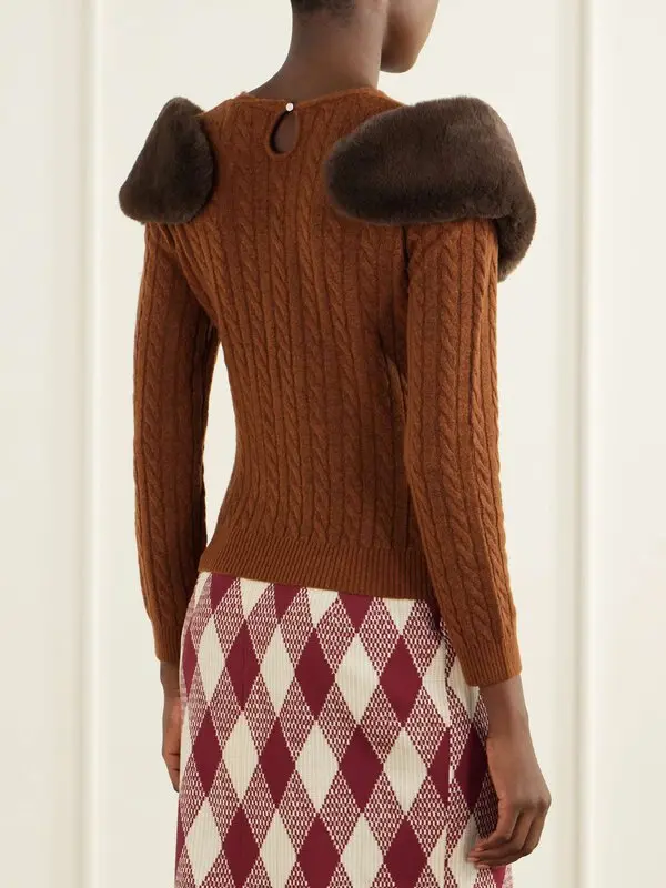 SHUSHU/TONG Plush-trimmed Cable-knit Wool And Lyocell-blend Sweater
